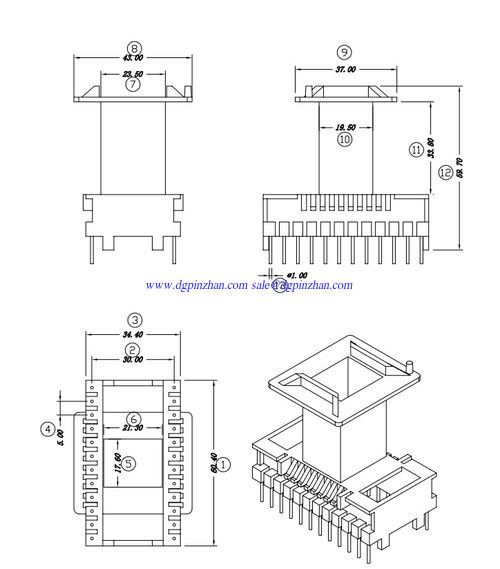 EE55 Vertical 12+12 Pins bobbin material PM9820