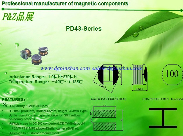 PD43 Series 1.0μH~270μH SMD Unshield Power Inductors Round Size